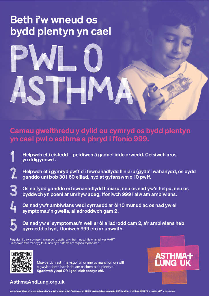 Children with asthma - schools poster (A4 Welsh) – Asthma + Lung UK