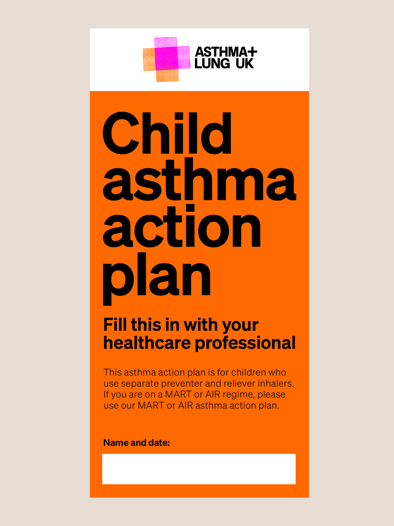Child asthma action plan - full colour editable – Asthma + Lung UK